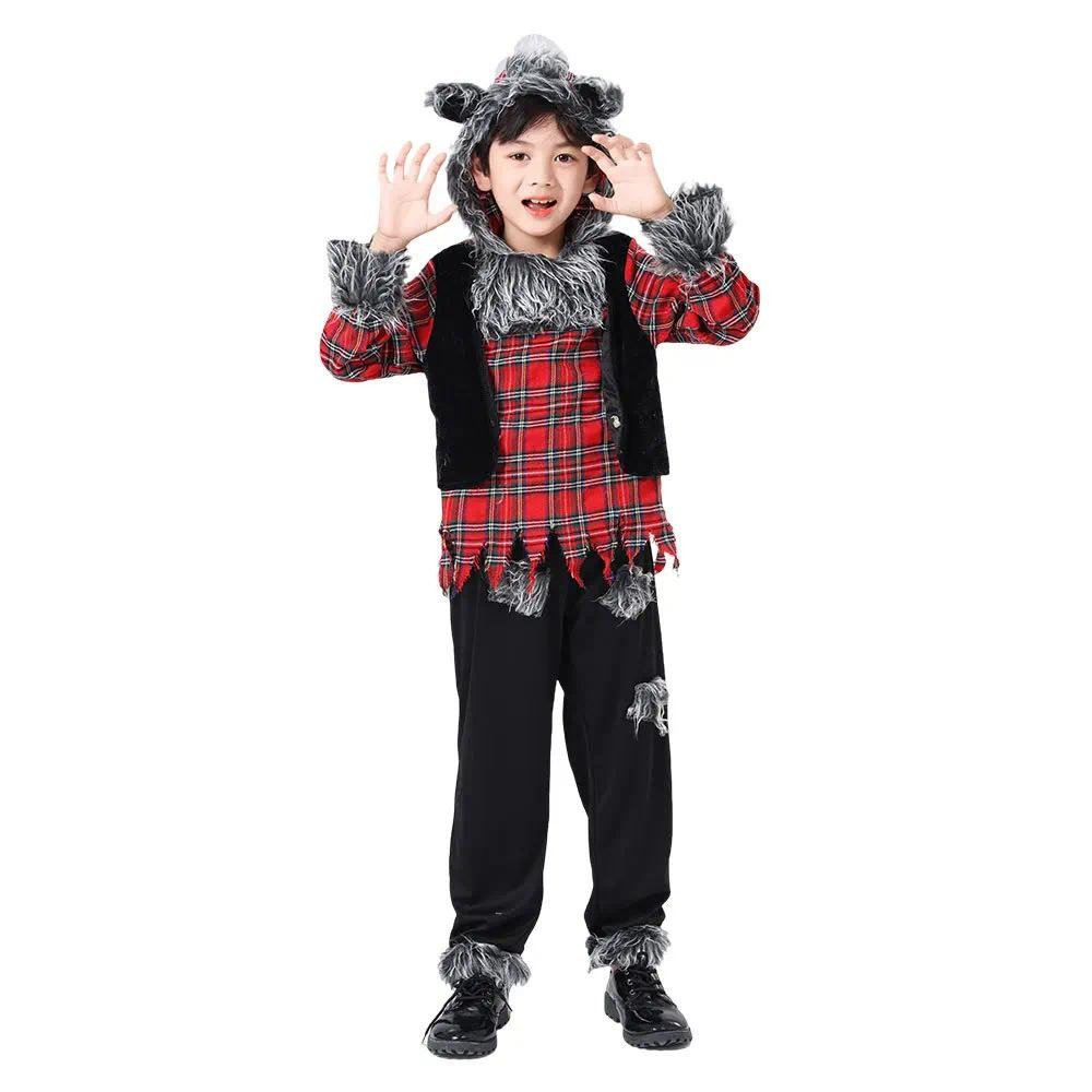 Boys Animals Wolf Furry Werewolf Pup Cosplay Outfit Kids Halloween ...