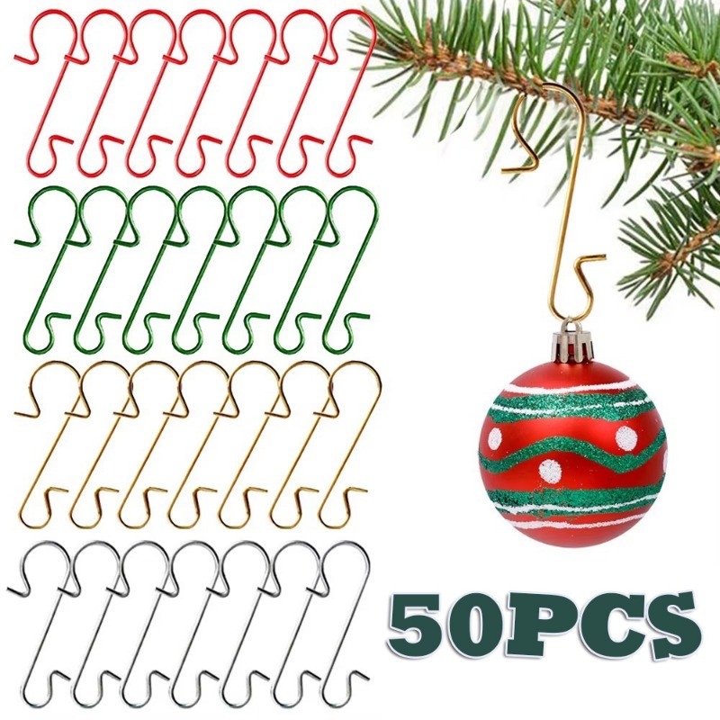 50Pcs Christmas Ornament Hooks/Metal S-Shaped Xmas Tree Ball Hanging Hook/Party Suppplies ...