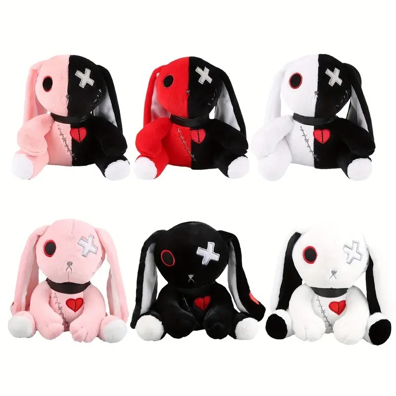 Creepy Goth Bunny Plush Black And White Contrasting Crazy Rabbit Spooky ...