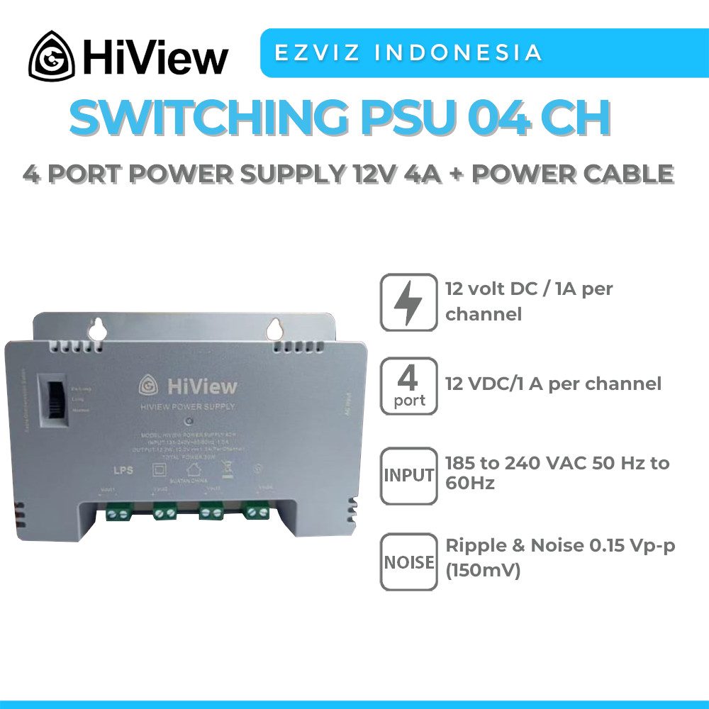 Hiview HIK-PSU-4CH 4 PORT POWER SUPPLY CCTV PSU 12V 4A + POWER CABLE ...