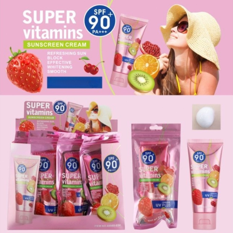 SUPER Vitamin Skin Care Facial Sunscreen Cream Rose Skin Color SPF90 60g Whitening Sunblock ...