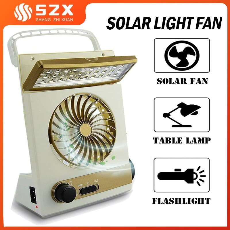 3in1 Solar Power Emergency Fan Rechargeable LED Flashlight Mini ...