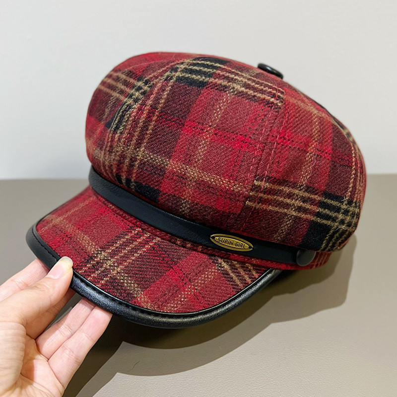 British Octagonal Hat Women's 2024 New Style Plaid Retro Peaked Cap ...