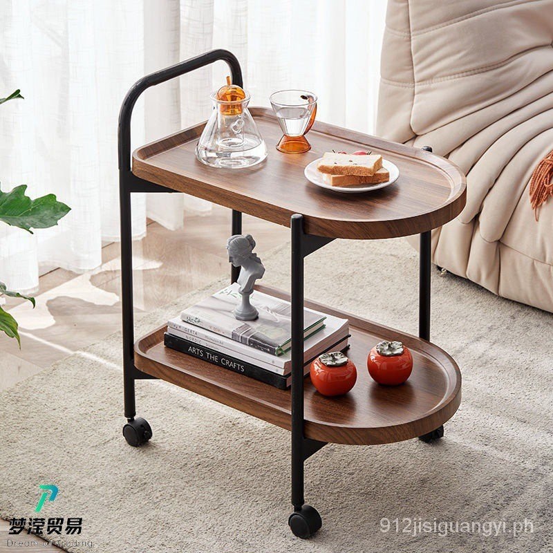 Sofa Side Table Movable Bedside Table Solid Wood Trolley Wooden Tea ...