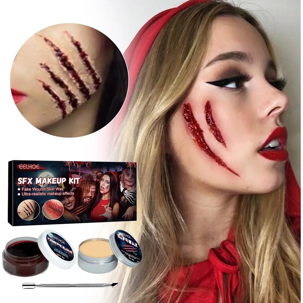 EELHOE SFX Makeup Kit Scars Wax Halloween Stage Fake Wound Skin Party ...