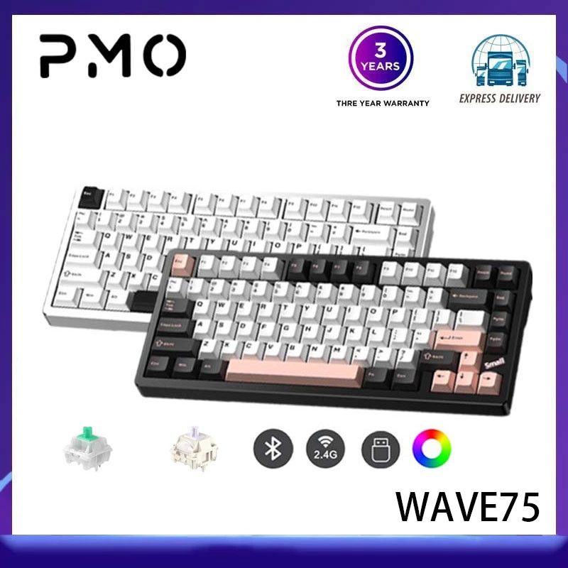 PMO WAVE75 aluminum alloy three mode customized mechanical keyboard, QKM/VIA, FR4 positioning ...