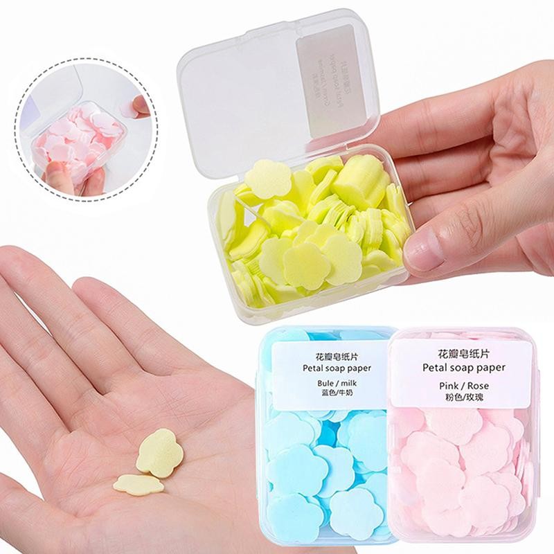 OYPH 100Pcs/Box Disposable Cute Mini Flower Shape Paper Soap Slice With ...