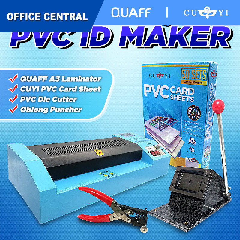 Quaff PVC ID Maker Package Laminator + Sheets Oblong Puncher Die Cutter ...