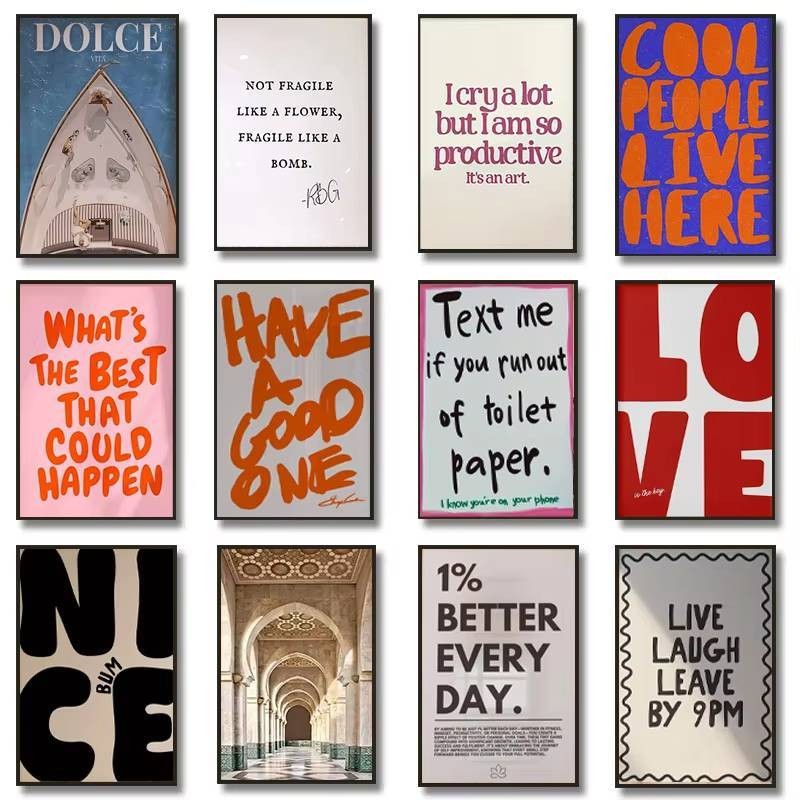 Single colorful text poster Simple decorative fabric home decor Retro ...