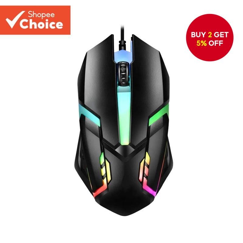 USB Mouse Wired Gaming LED RGB Ergonomic 1200DPI 3 Buttons Mute for ...