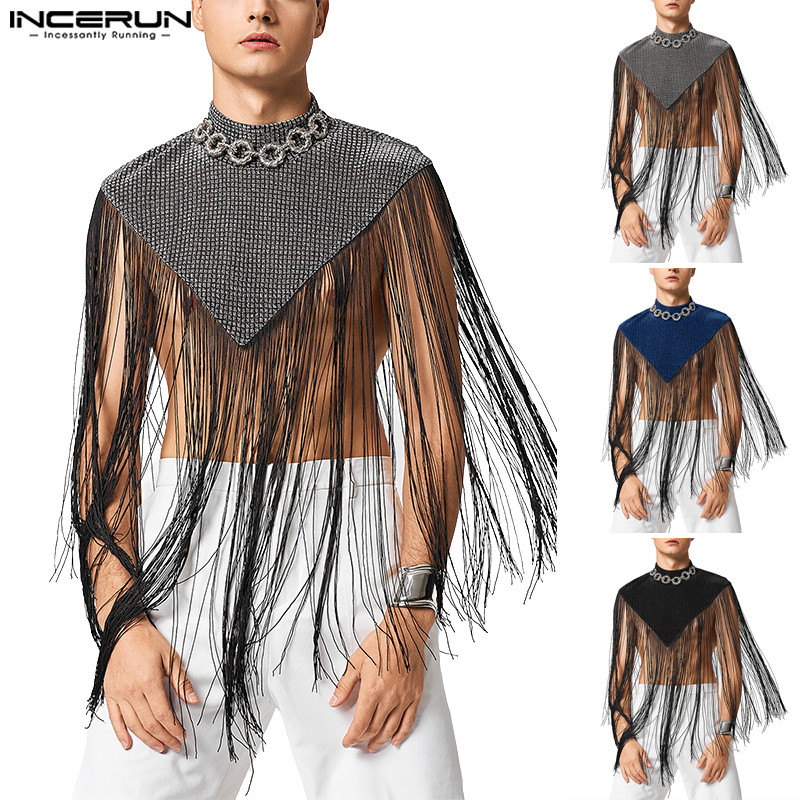 INCERUN Men's Sparkling Tassel Truncated Cloak | Shopee Philippines