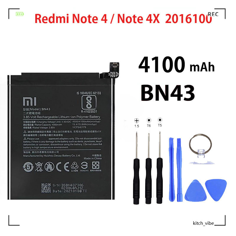 For Xiaomi Redmi Note 4X Battery BN43 4100mAh Mobile Phone Replacement ...