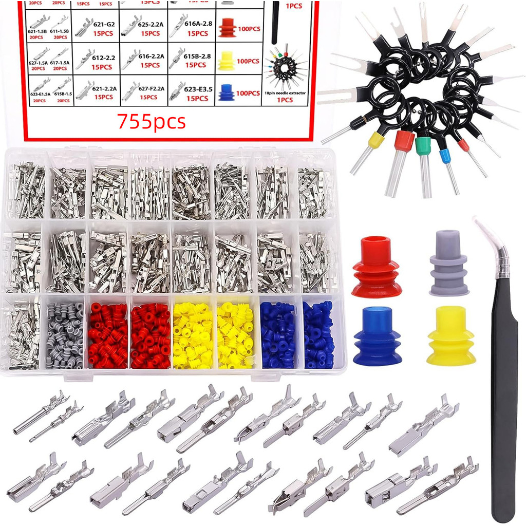 755PCS Boxed Car Connector Pin Accessories Male Female Plug Crimp ...