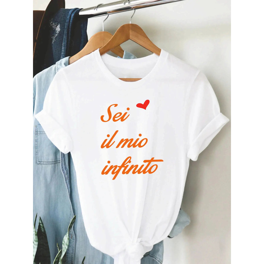 Women's Italian "Sei Il Mio Infinito" Romance Letter Print T-Shirt ...
