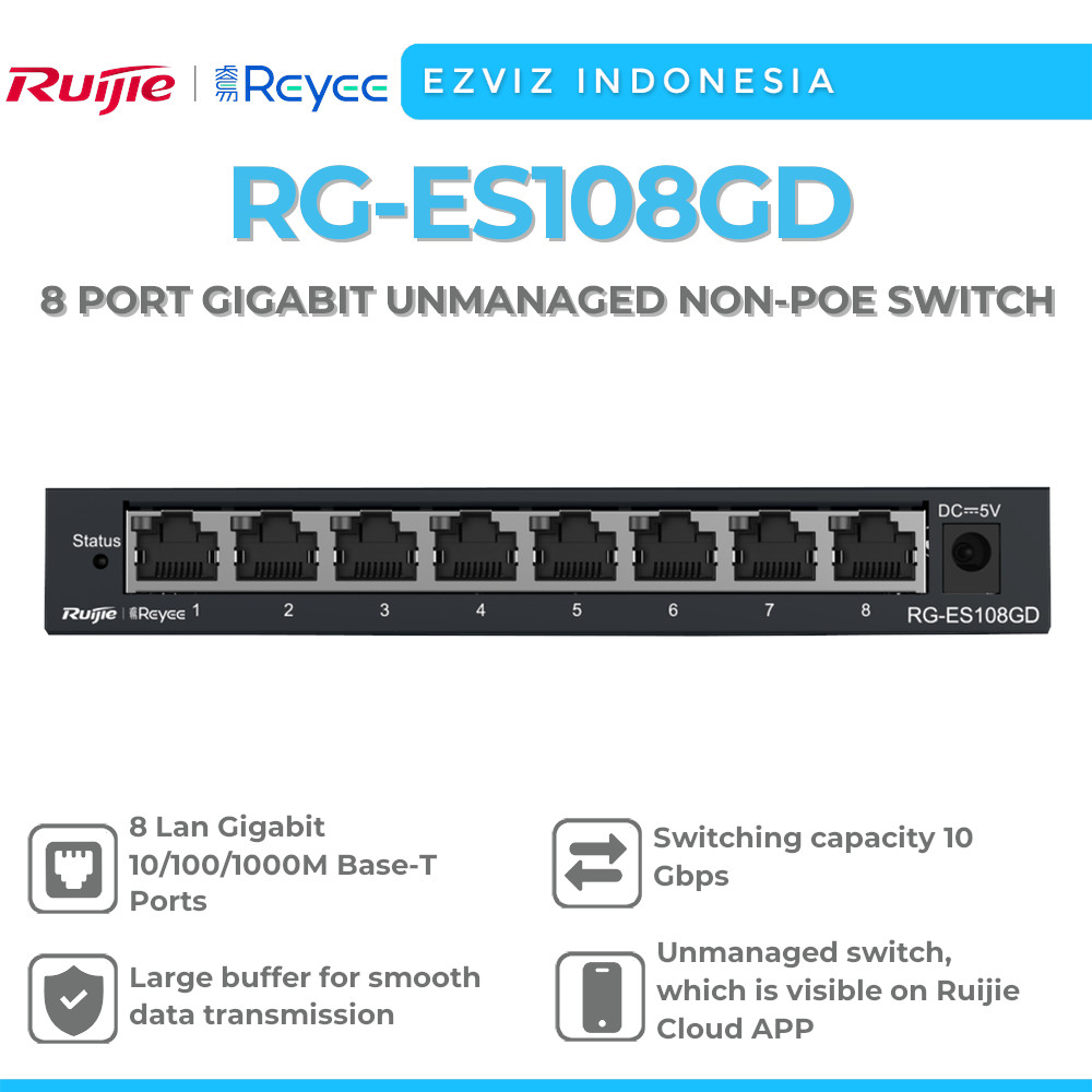 RUIJIE REYEE RG-ES108GD 8 PORT GIGABIT 10/100/1000MBPS UNMANAGED NON ...