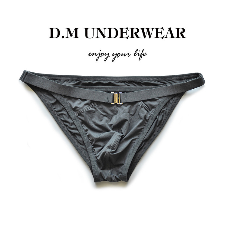 D.M Men's Low Waisted Metal Buckle Brief Solid Colour Breathable Thin ...