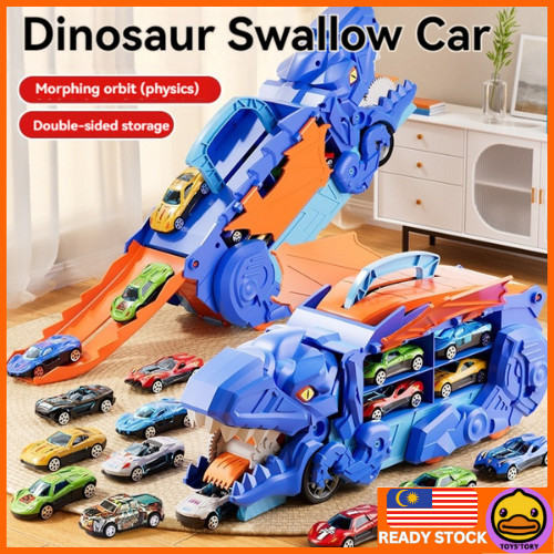 Children's Car Eating Dinosaur Truck Car Ejection Slide Transport Track ...
