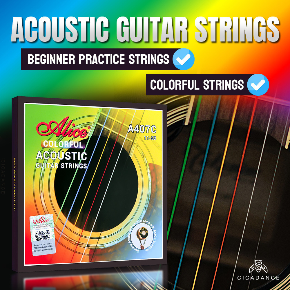 Alice Colored/Rainbow Acoustic Guitar String Set Anti-Rust Coating Stainless Steel Core Beginner ...