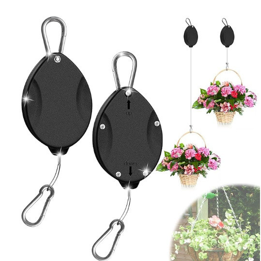 2 Pcs Retractable Plant Hanger Pull Down, Plant Pulleys for Hanging ...
