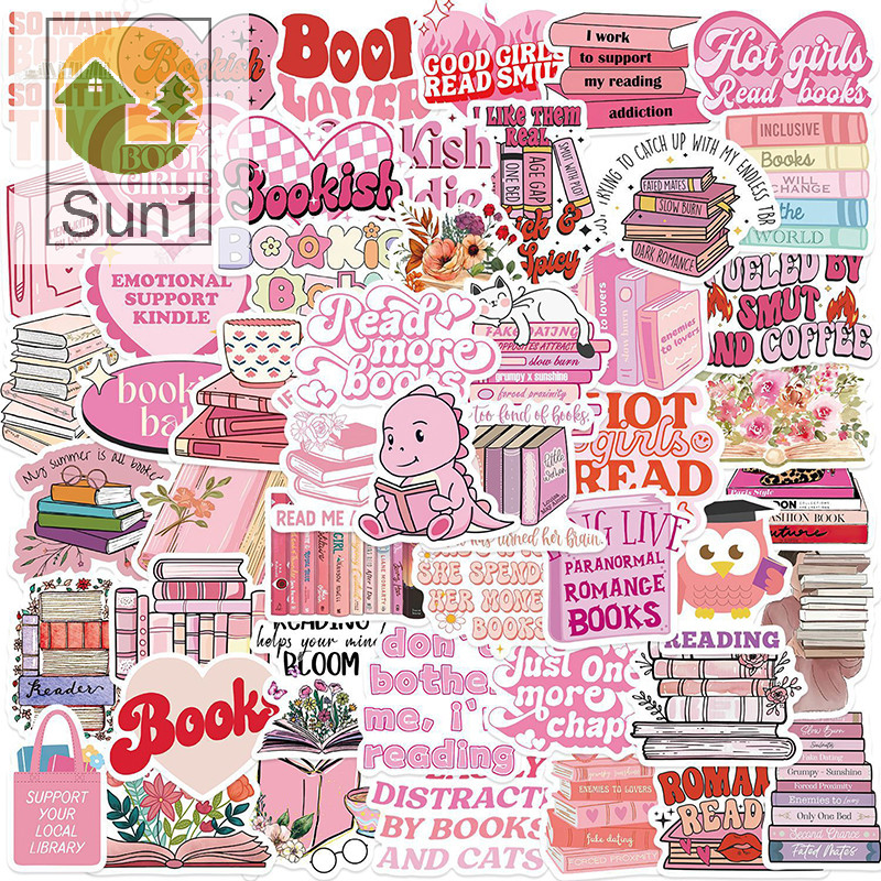 Sun1> 50pcs Pink Cartoon Book Love Pattern Cute Sticker Aesthetic ...