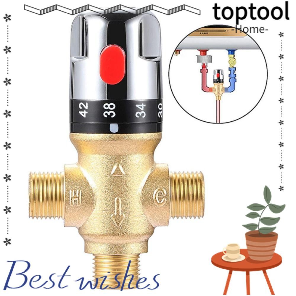 TOPTOOL Thermostatic Mixing Valve, 1/2 Inch Brass Shower Mixing Valve ...