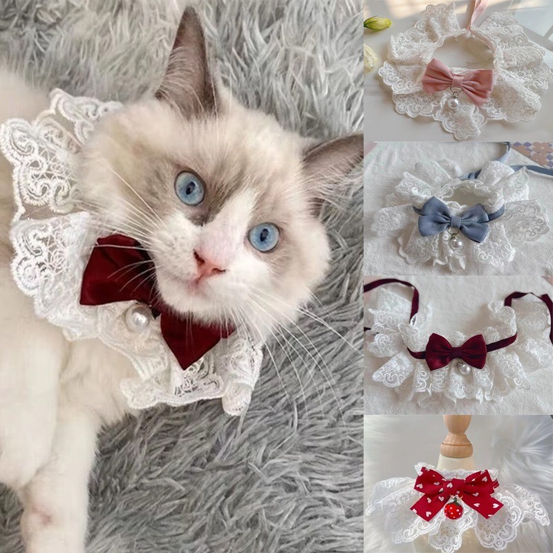 【DoDo】Lace Bowknot Pearl Collar Cat Dog Neckerchief Pet Cats Kitten Dog ...