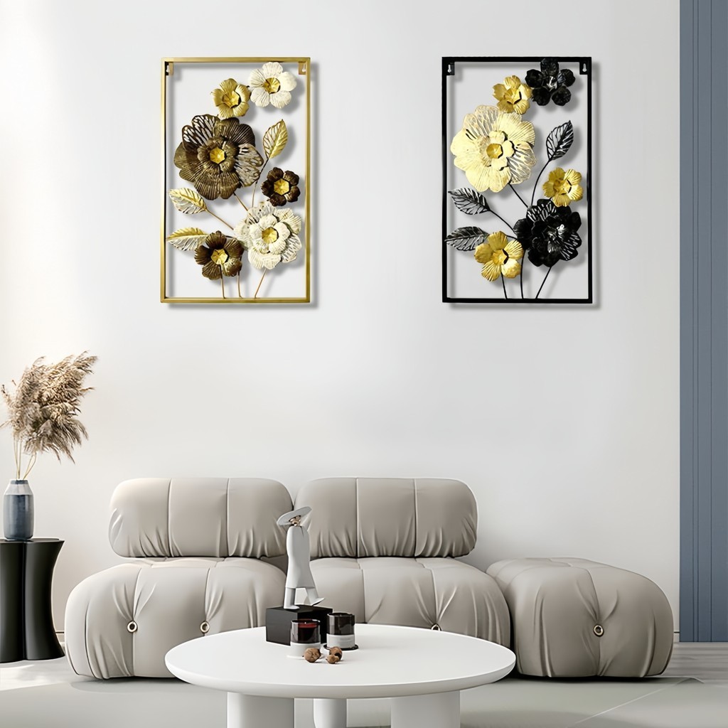 [In Stock] Metal Wall Decor with Square Frame Leaf Wall Art Decor Gold ...