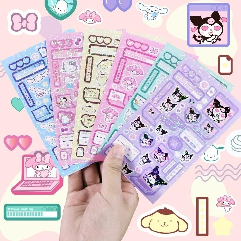 PP+Anime Cartoon Sparkling Cute Sanrio Stickers Kuromi Journal ...