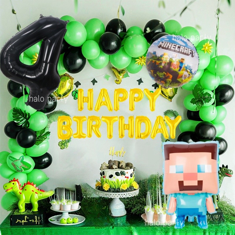 Minecraft Theme Video Game Foil Balloon Garland Kit Green Black Latex ...