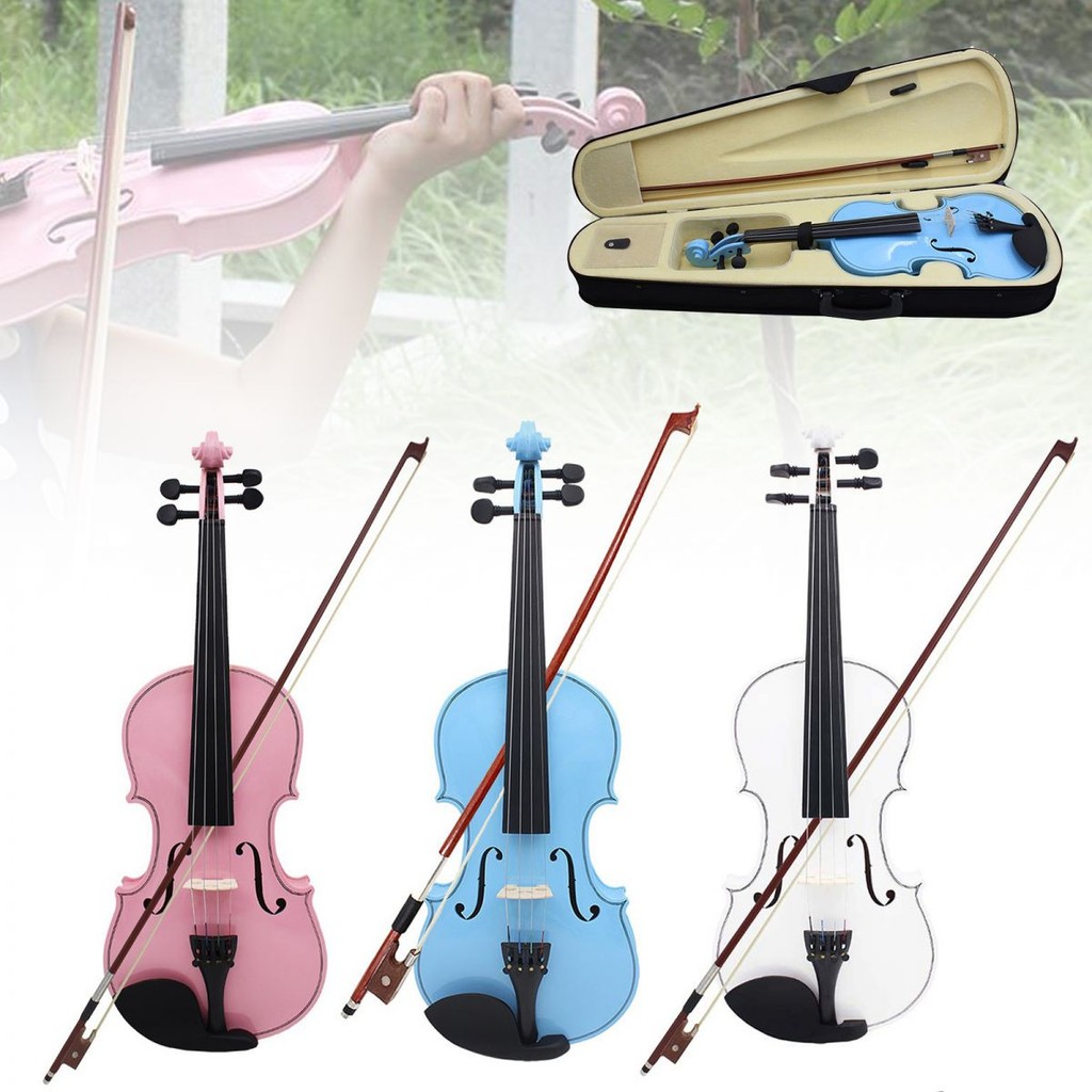 4/4 Full Size Solid Wood Acoustic Violin White / Blue / Pink Color ...