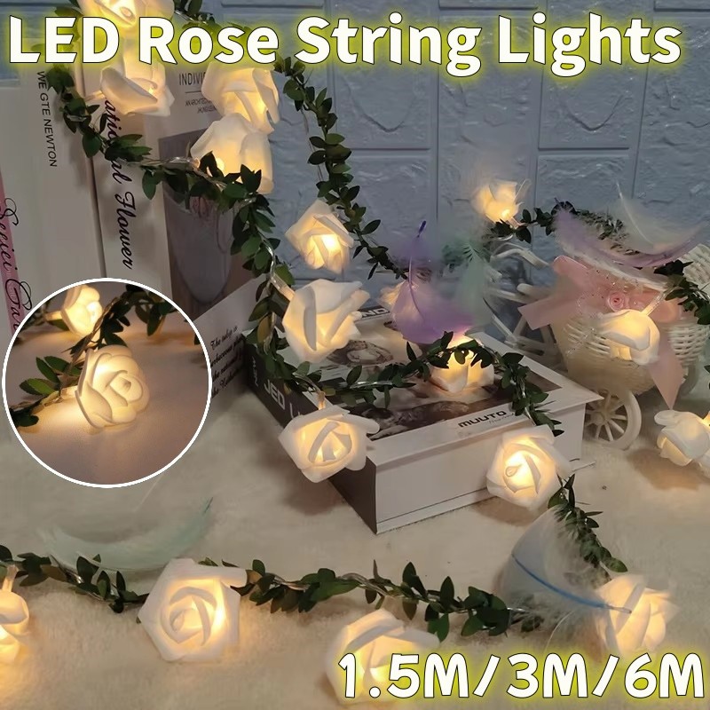 1.5/3/6M LED Rose String Lights Artificial Flower Bouquet Lights ...