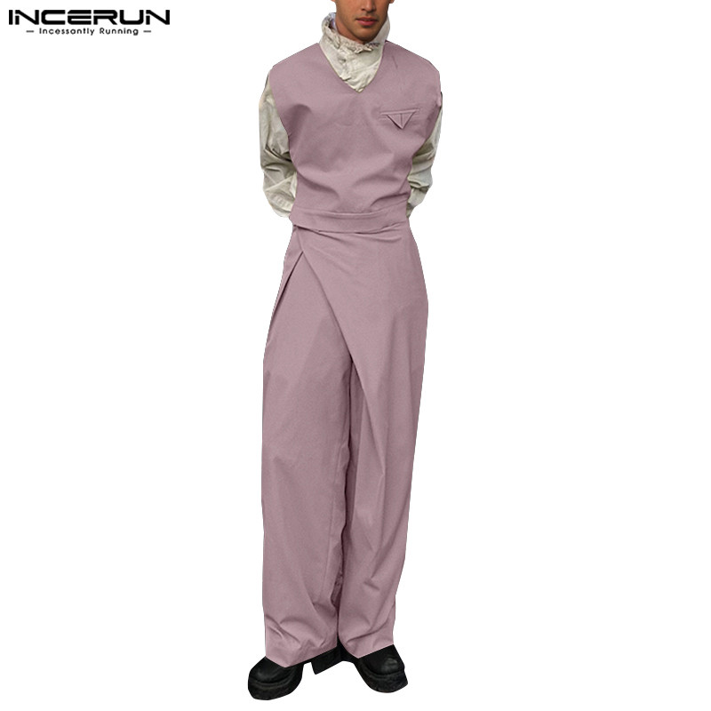 INCERUN Men Vintage Fashion Deconstructing Solid Color Two-Piece Suits ...