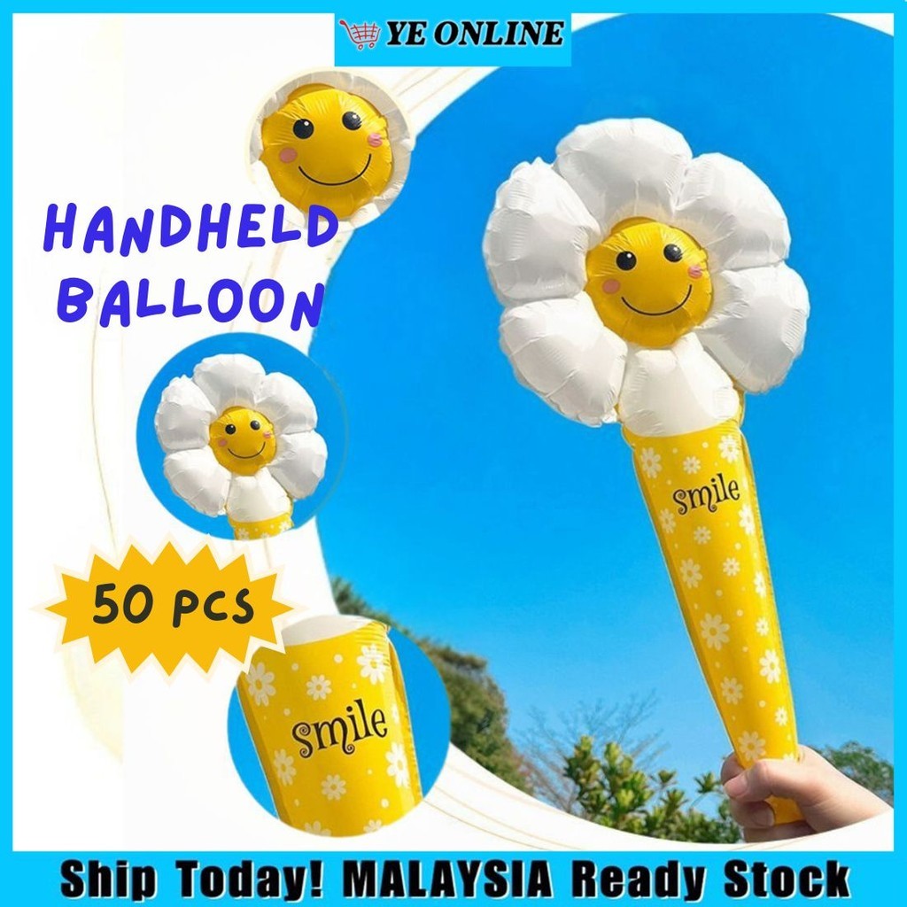 50 Pcs Belon Bunga Handheld Balloon Sticks Birthday Picnic Graduation ...