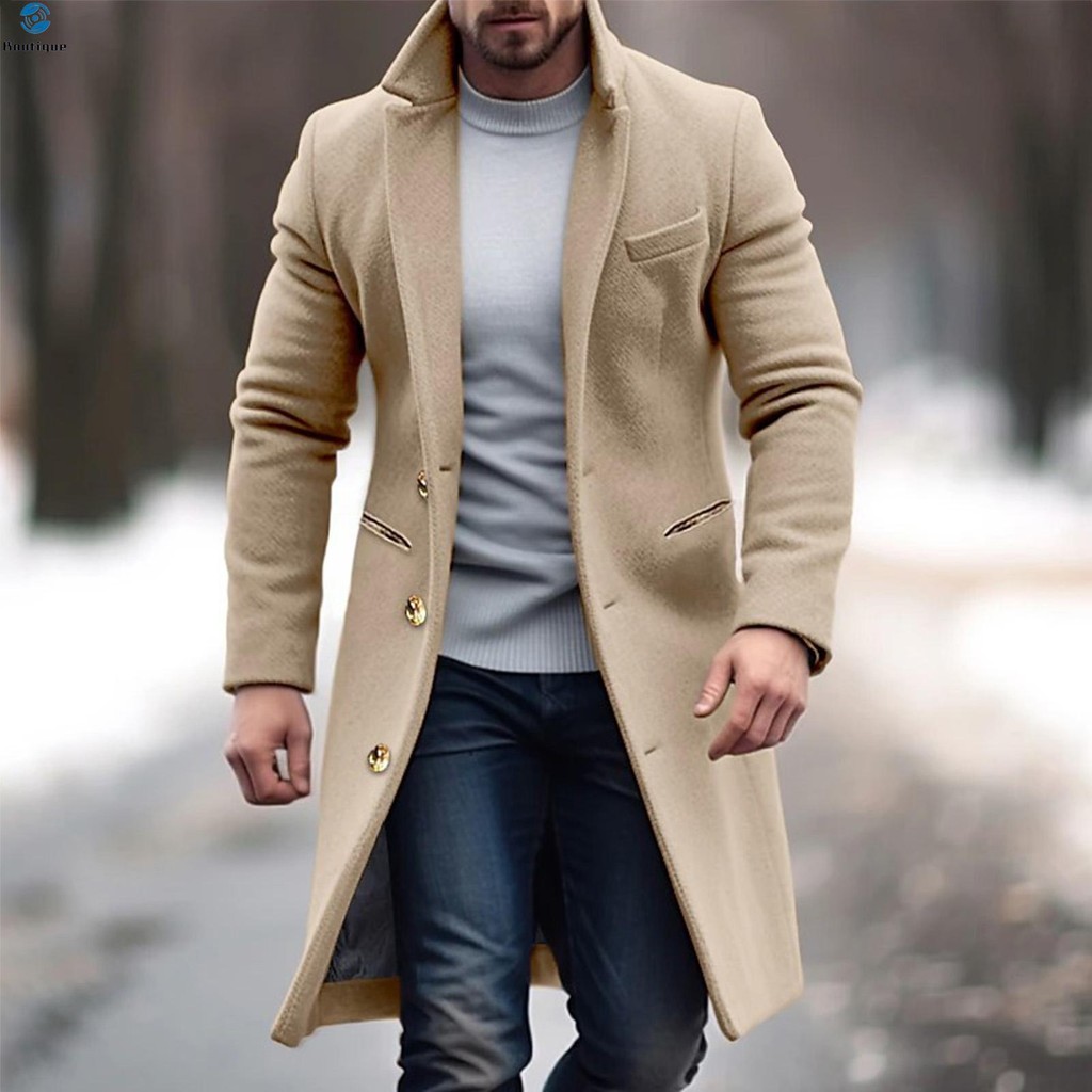 Men Mid-Length Trench Overcoat Winter Warm Fashion Windproof Trench ...