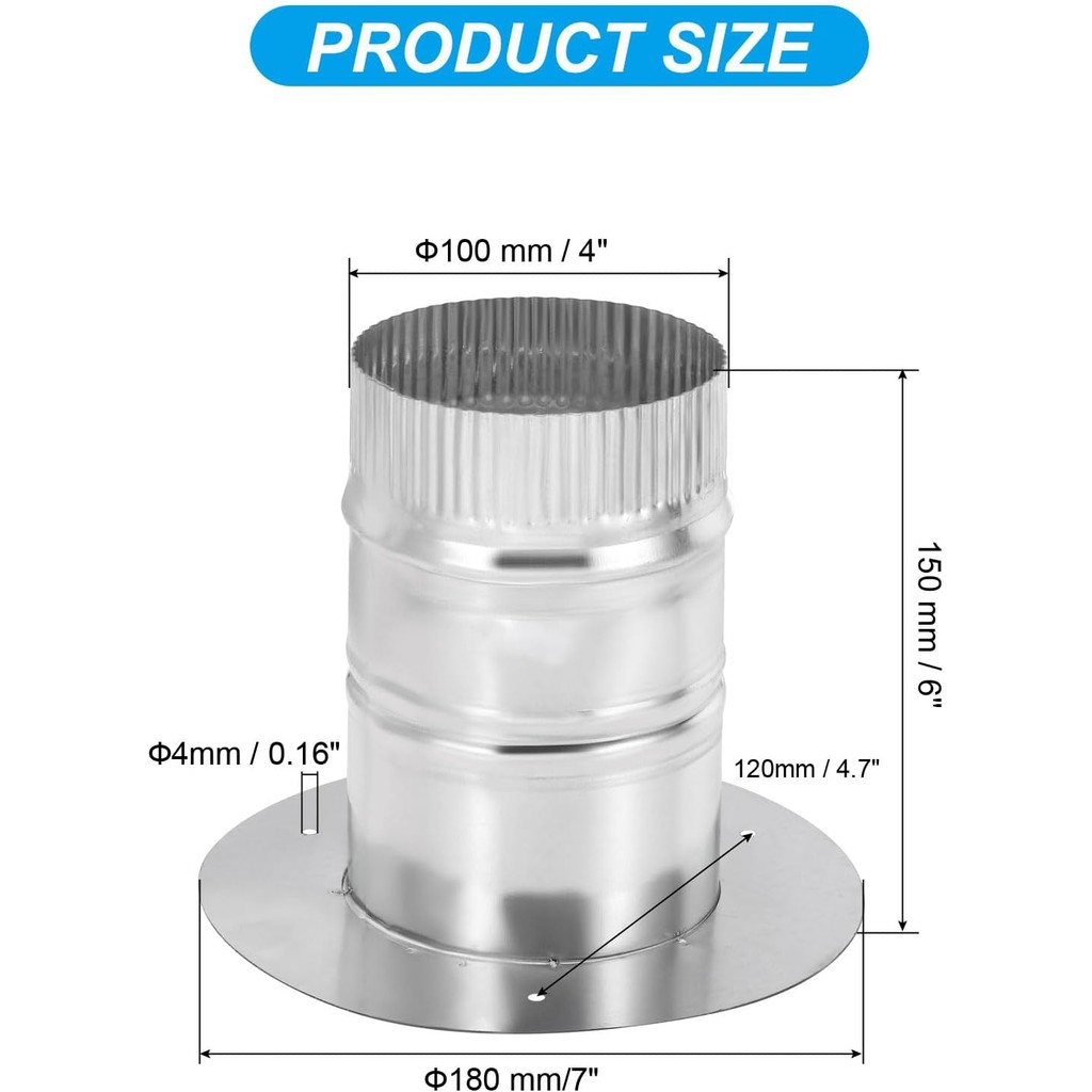 PATIKIL 4" Round Duct Collar, Galvanized Duct Connector Flange Pipe ...