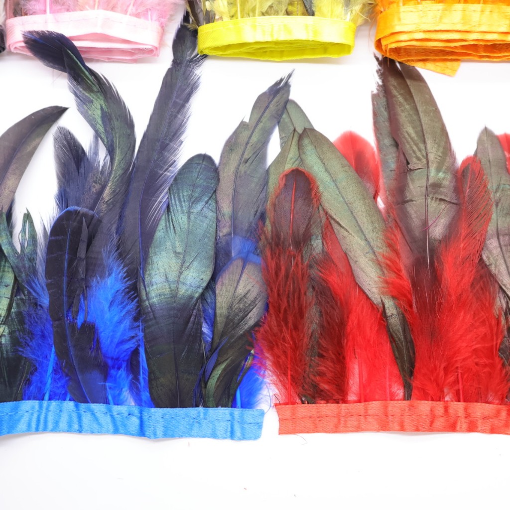 Rooster Feather Trim Ribbon 1M x 13-18cm | Multi-Color Glitter for ...
