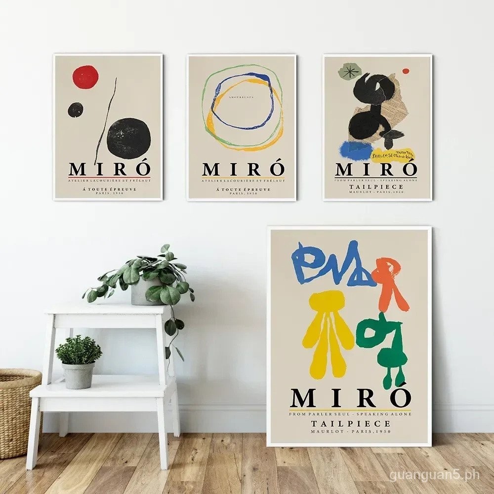 Joan Miro Retro Artwork Exhibition Posters and Prints Gallery Wall Art ...