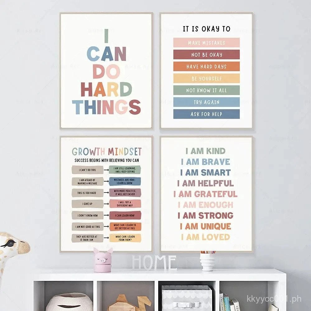 Canvas Painting Print Affirmations for Kids Room Poster Growth Mindset ...