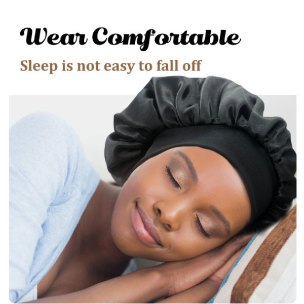 Newly Satin Night Hair Cap Women's Solid Sleeping Hat Sleep Care Bonnet ...