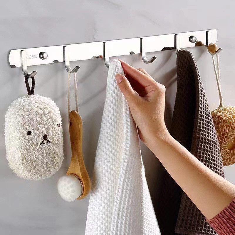 Punch-free Robe Hooks Stainless Steel Bathroom Hardware Wall Storage ...