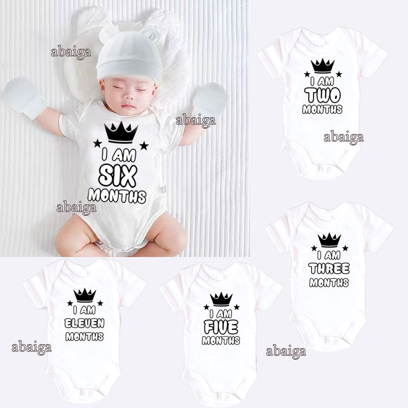 1-12 Monthly Baby Milestone for Boys White Romper Inspired Clothing ...