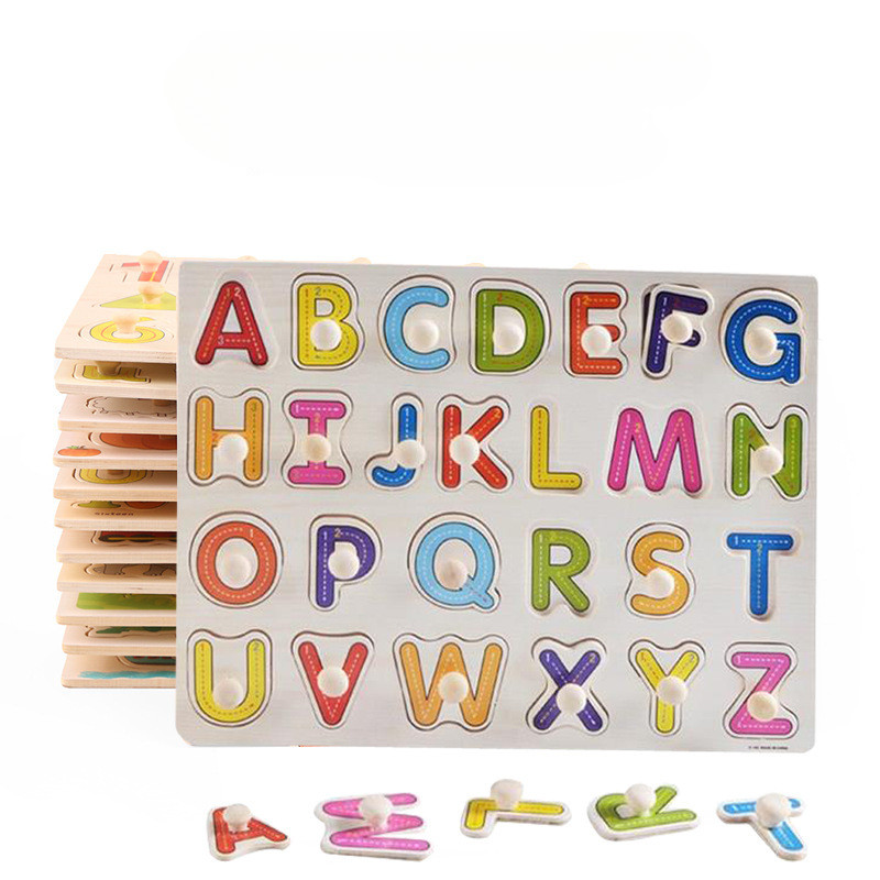 3D Wooden Hand Grab Boards Alphabet Puzzle Toys Cognition Tangram ...