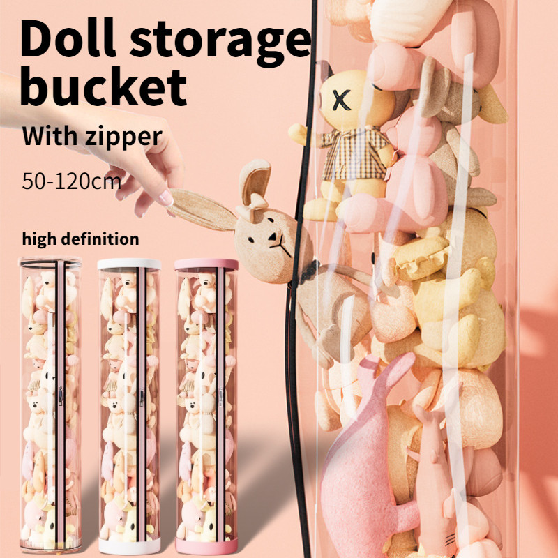 Zipper Style Doll Storage Bucket Transparent Cylindrical Plush Toy ...