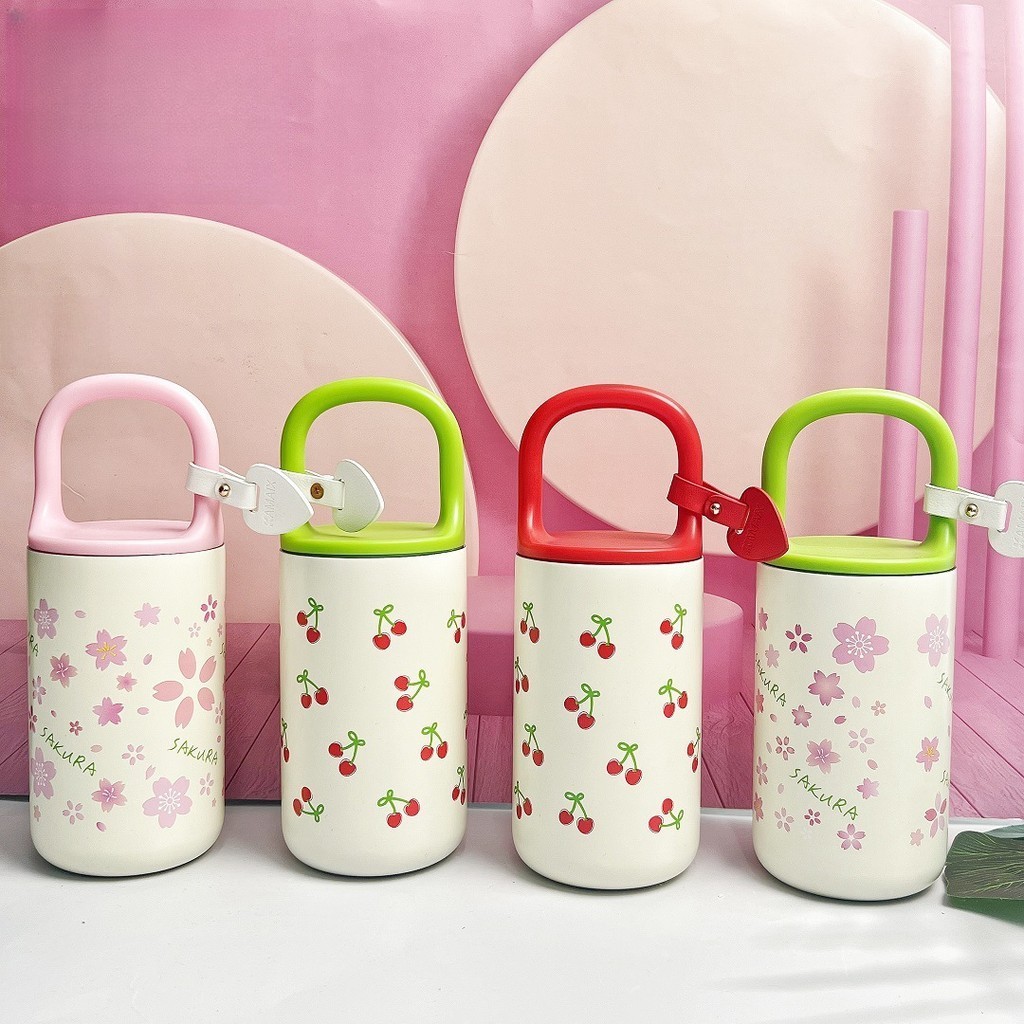 [Ready Stock] New Style Portable Cup with Rope Diagonal Lock Heart Cup 316 Stainless Steel ...