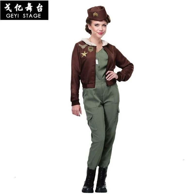 New adult women sexy cosplay pilot costume Halloween witch soldier in ...