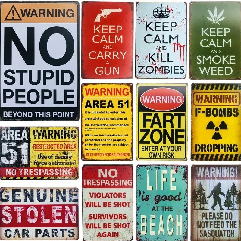 Vintage Warning Area Metal Tin Signs Beware of Zombies Fart Zone No ...