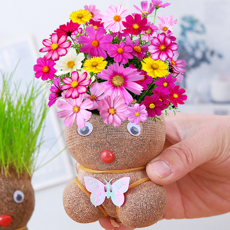 Kid Grass Head Toy Children Planting Flowering Head Doll Craft Ryegrass ...