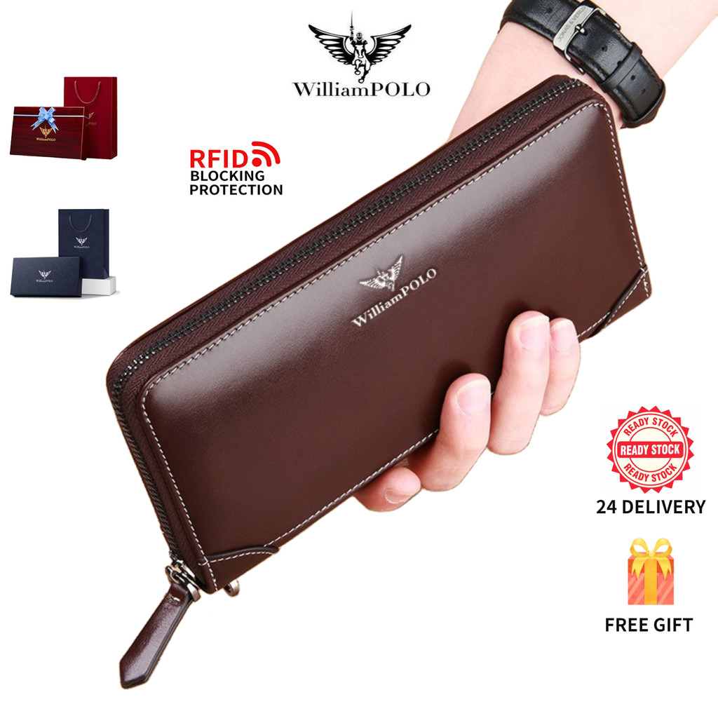 William polo wallet for men with zipper Leather long wallet business ...