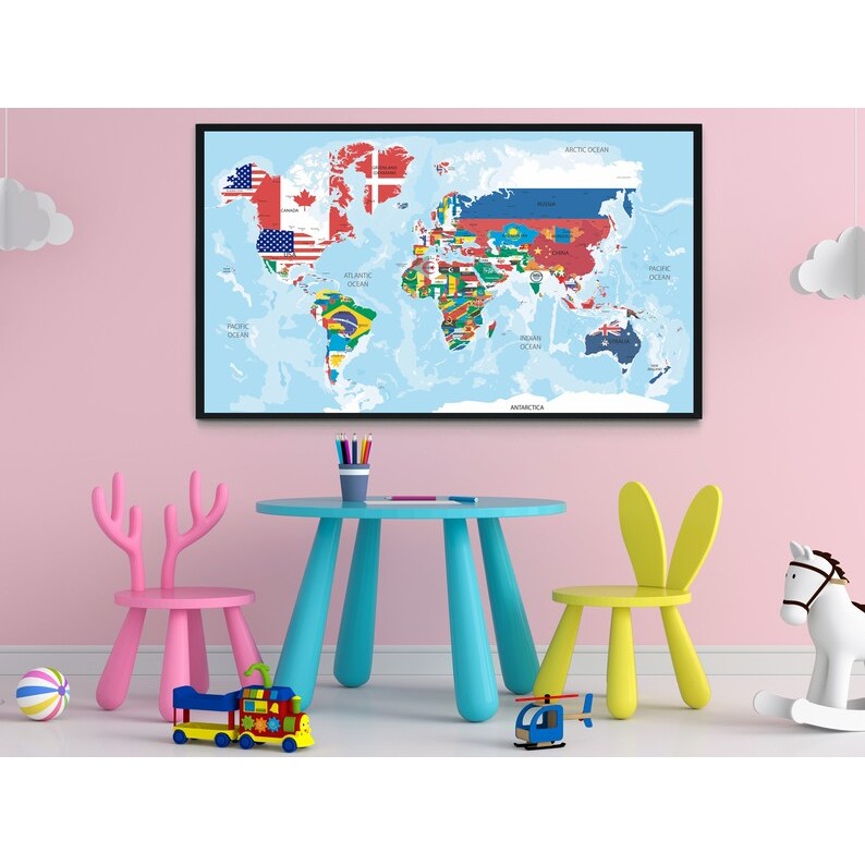 The world National Flag Map Poster Wall Decoration Large Map of The ...