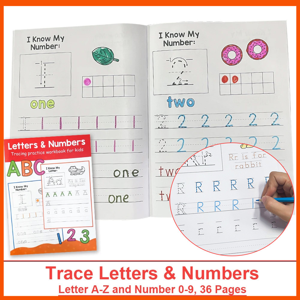 36 pages Letters & Numbers Tracing Workbook Preschool Learning English ...